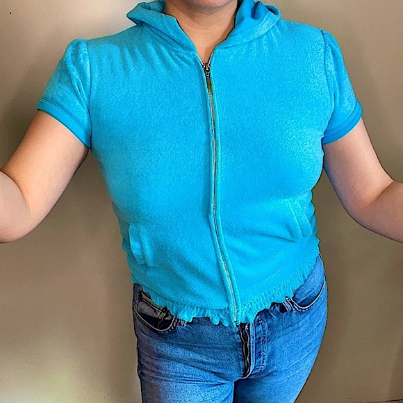 Tops | Y2k Terry Cloth Hoodie Zip Up Top | Poshmark